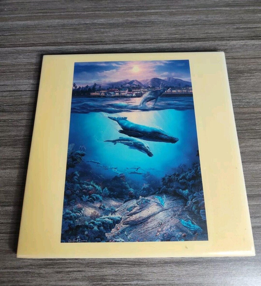 Christian Lassen "return to Paradise" Whales Lithograph Ceramic Tile ...