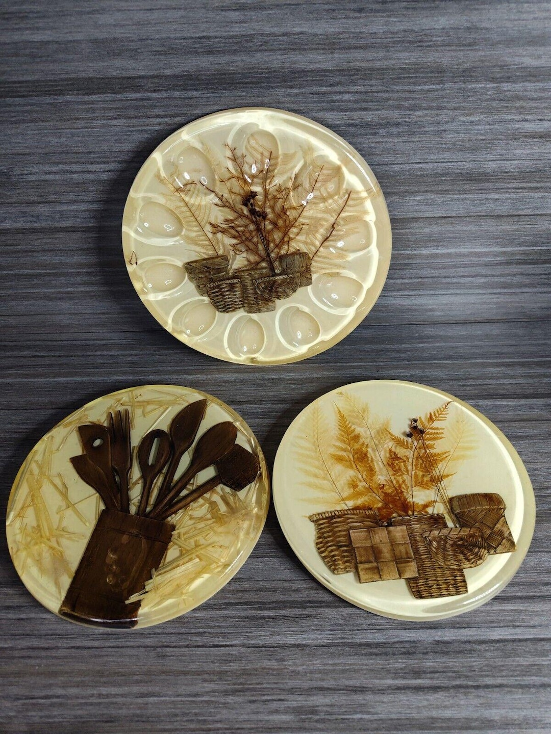 Vintage 1970s Lucite Acrylic Resin Trivet Hot Plates With Wheat Lot of ...