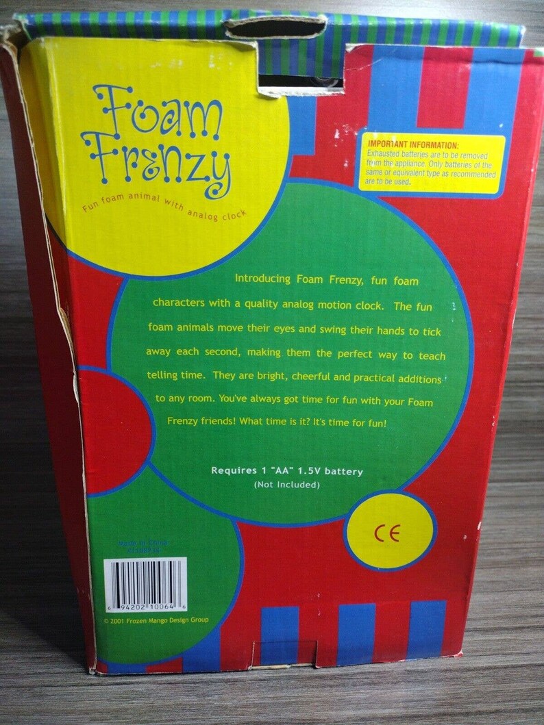 Vintage Foam Frenzy Bear Retro Toy Clock With Movement Teaching Analog ...