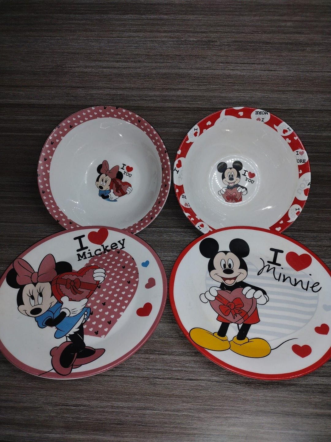 Disney Mickey and Minnie Valentine's Day 4 Piece Dinnerware Set - Etsy