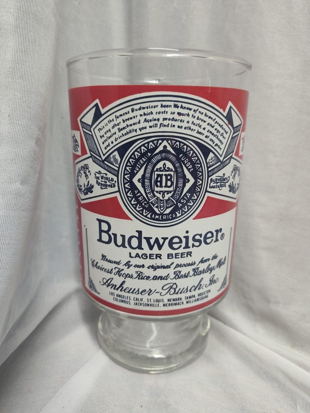 Vintage GIANT Beer Glass Bud Budweiser Bar Barware 1970s 70s Lager 32oz ...