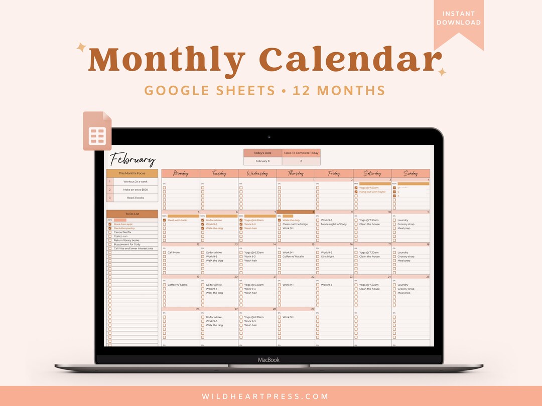 Google Sheets Monthly Calendar, Monthly Planner Spreadsheet, 2025 ...