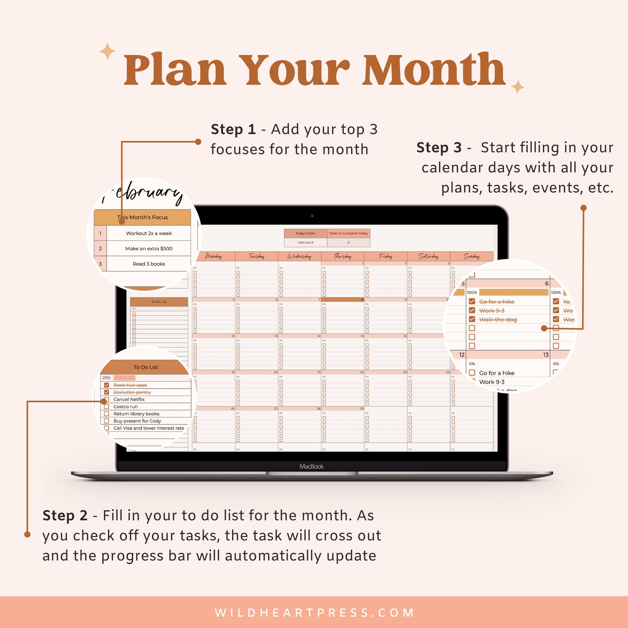 Google Sheets Monthly Calendar, Monthly Planner Spreadsheet, 2025 ...