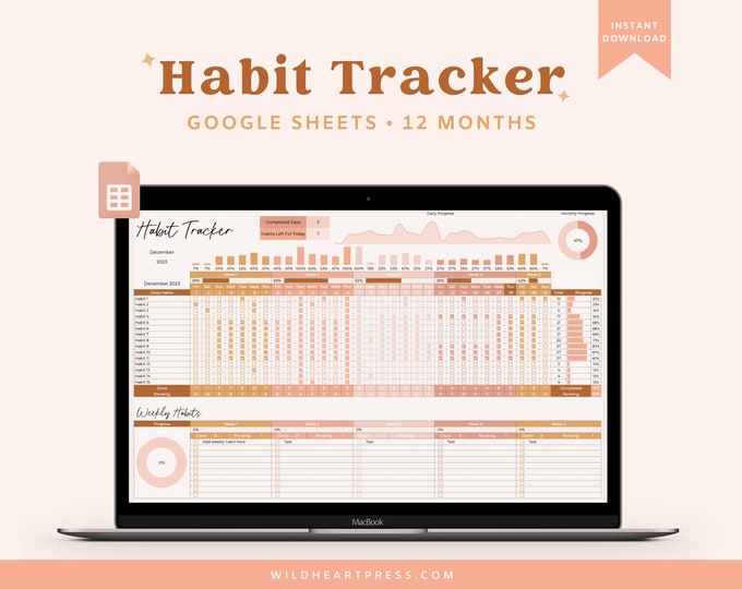 Habit Tracker Google Sheets, Habit Tracker Spreadsheet, Daily Habit ...