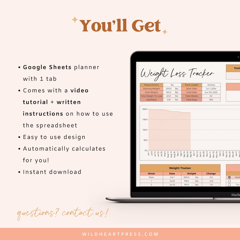 Google Sheets Weight Loss Tracker, Digital Weight Loss, Weight Tracker ...