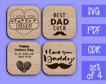 Laser Cut Digital File Set of 6 Father's Day Coasters - Etsy