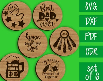 Laser Cut Digital File Set of 6 Father's Day Coasters - Etsy