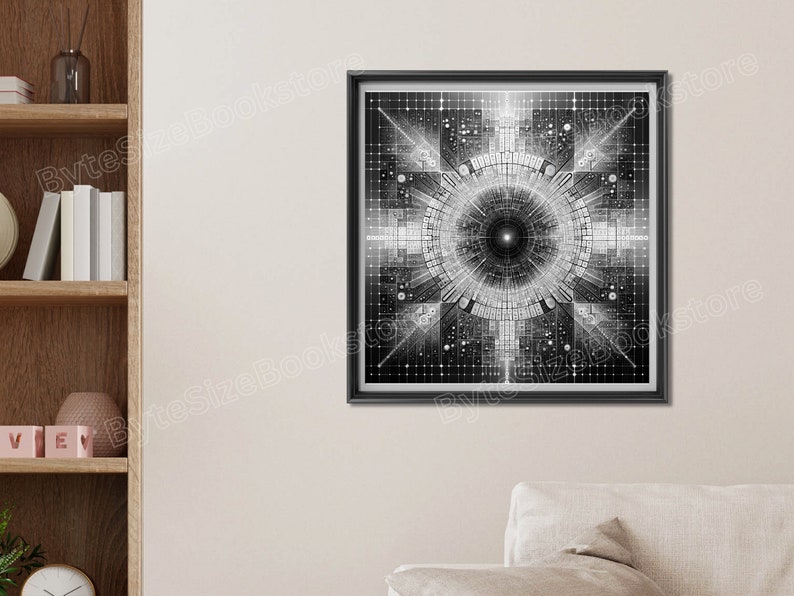 Data Visualization Art Binary Code Processing Pattern Monochromatic Digital Print Various Sizes ...