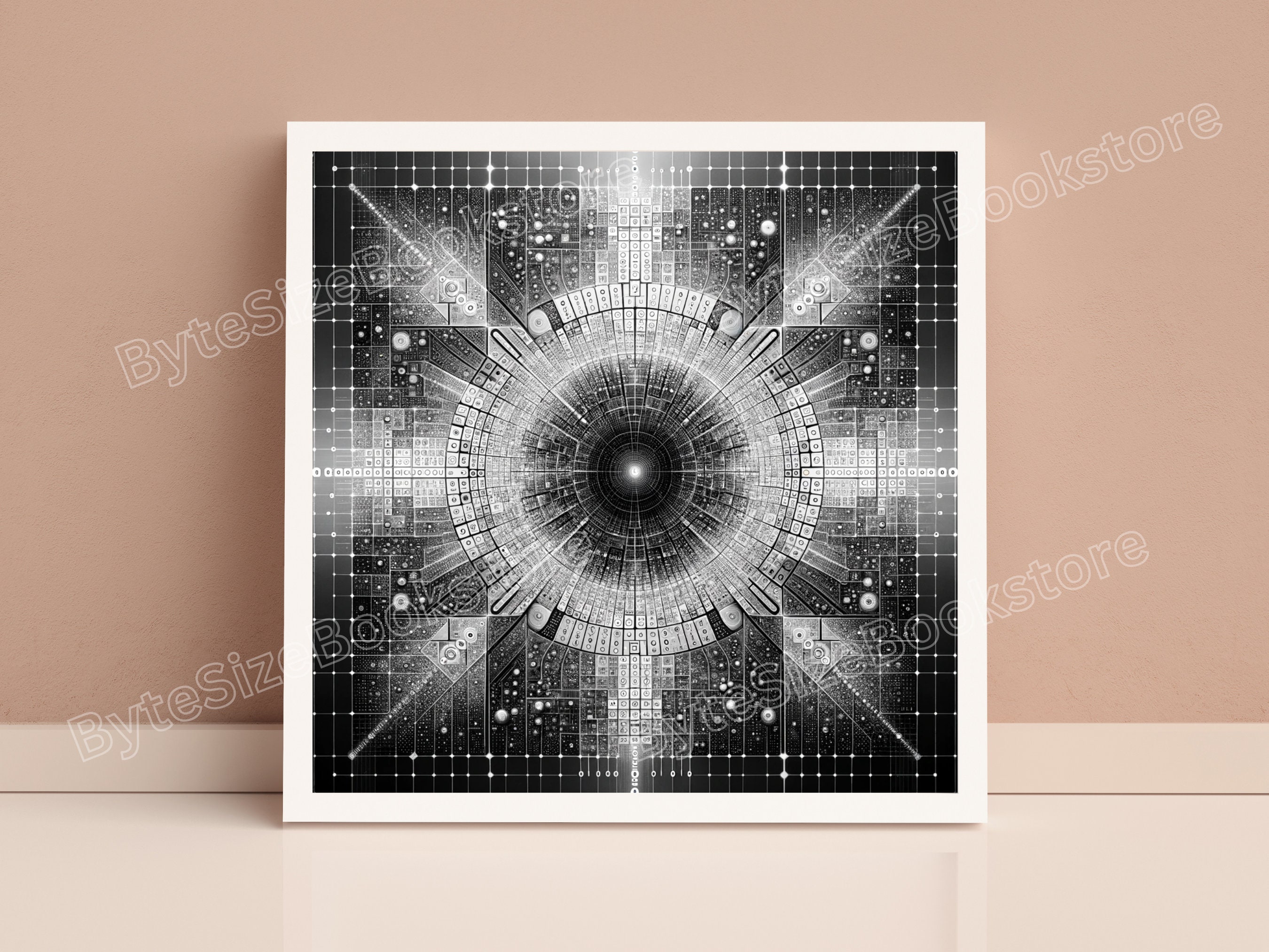Data Visualization Art Binary Code Processing Pattern Monochromatic Digital Print Various Sizes ...
