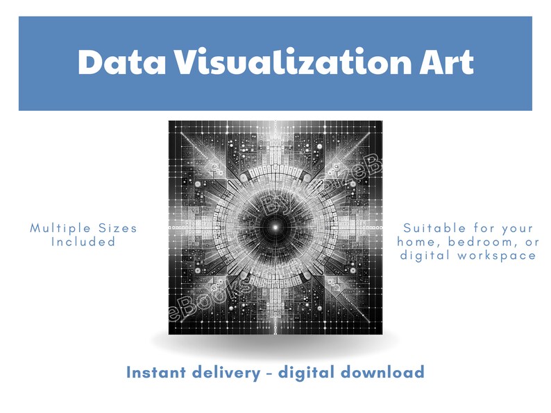 Data Visualization Art - Binary Code Processing Pattern - Monochromatic Digital Print - Various ...