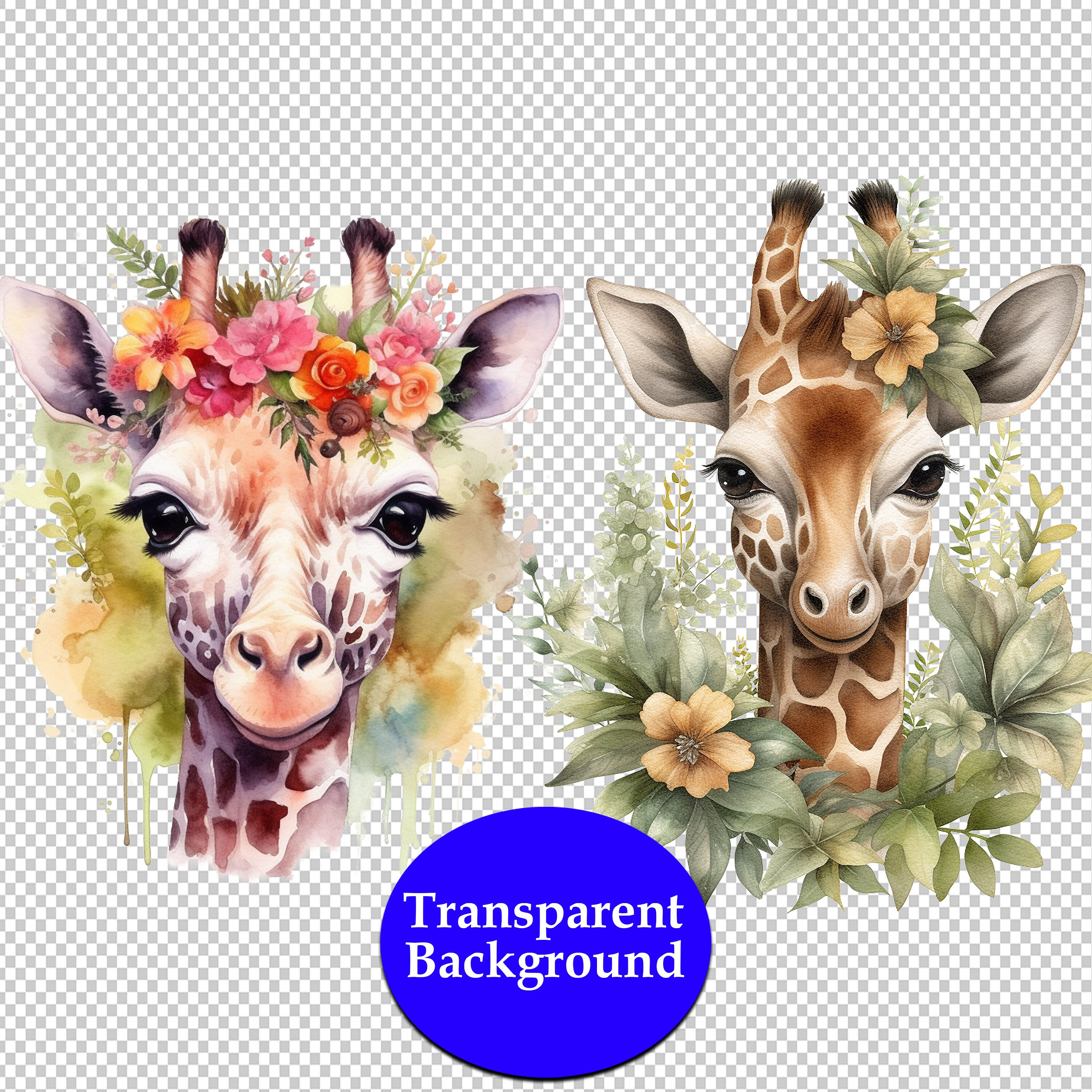 15 Giraffe Clipart Watercolor Giraffe PNG Safari Animals Clipart Bundle ...