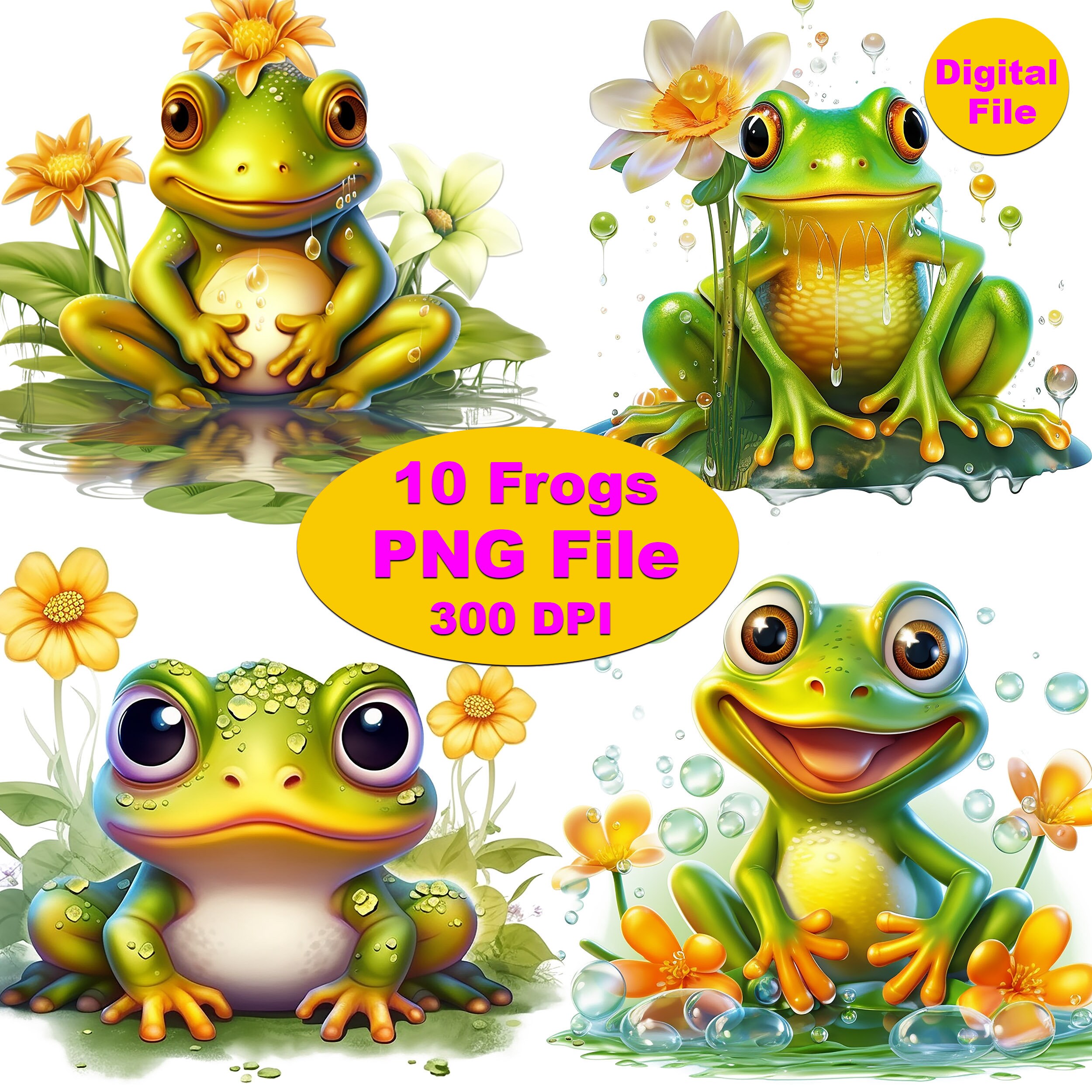 Cute Frog, Frog Clipart, Frog PNG, Frog Art, Frog, Digital Print ...