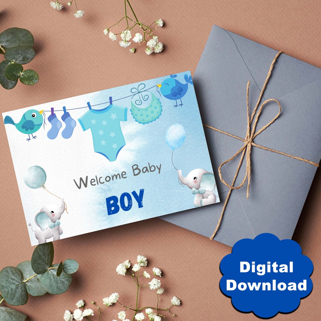 Welcome Baby Printable Card, Baby Shower Card, Template, Printable Baby ...