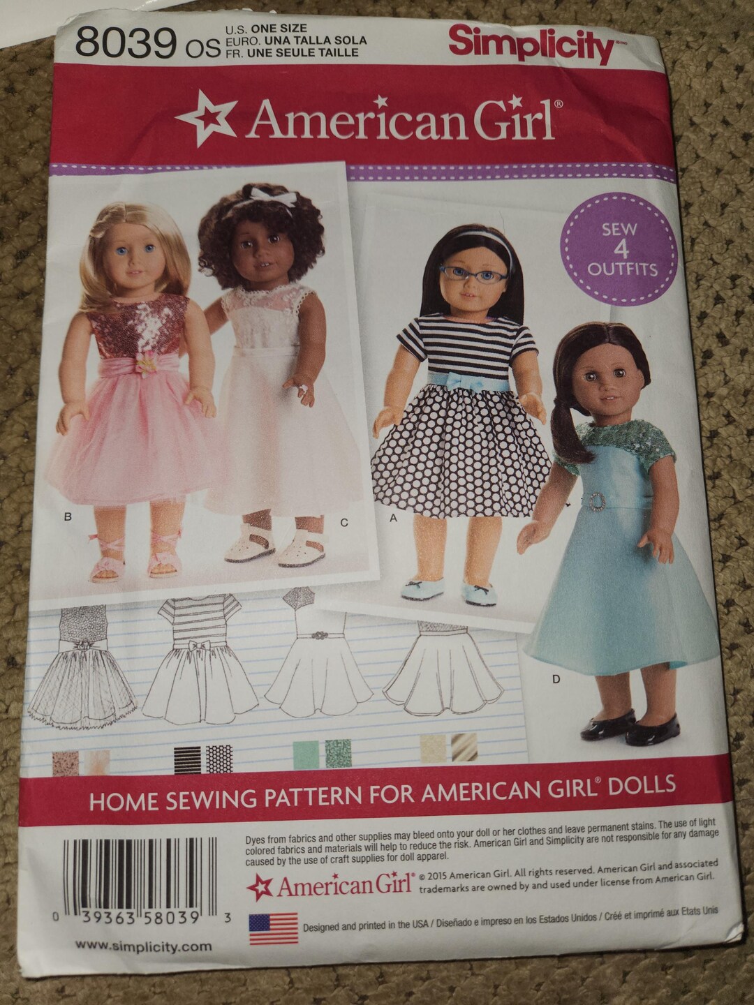 Simplicity 8039, DOLL CLOTHES Sewing PATTERN make Clothing for 18 Inch ...