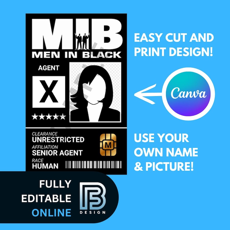 CUSTOM Men in Black Badge Movie Costume MIB Cosplay Employee ID (canva ...
