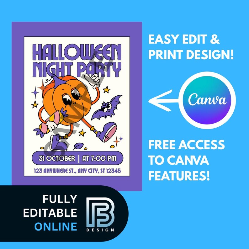 CUSTOM Halloween Party Flyer Dancing Pumpkin (canva Link) - Etsy