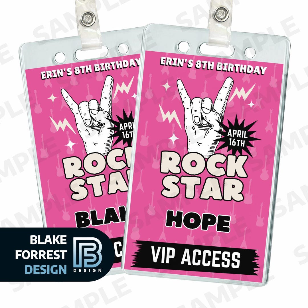 Rockstar Badge Rock & Roll Birthday VIP Pass All Access ID Card ...