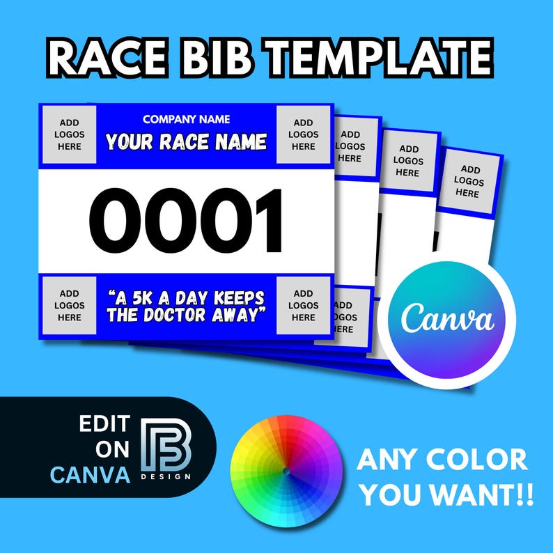 PRINTABLE Race Bib Template CUSTOM Editable(canva Link) - Etsy