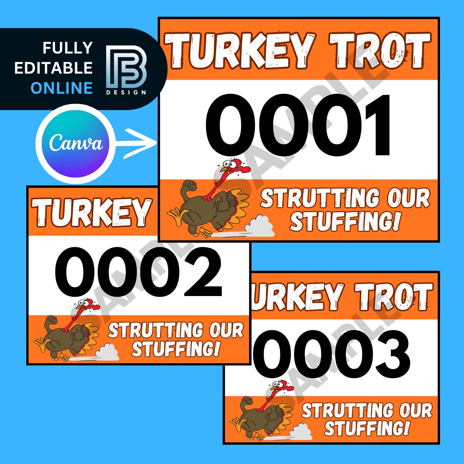 EDITABLE Turkey Trot Race Bib Template Thanksgiving 2025 CUSTOM (canva ...