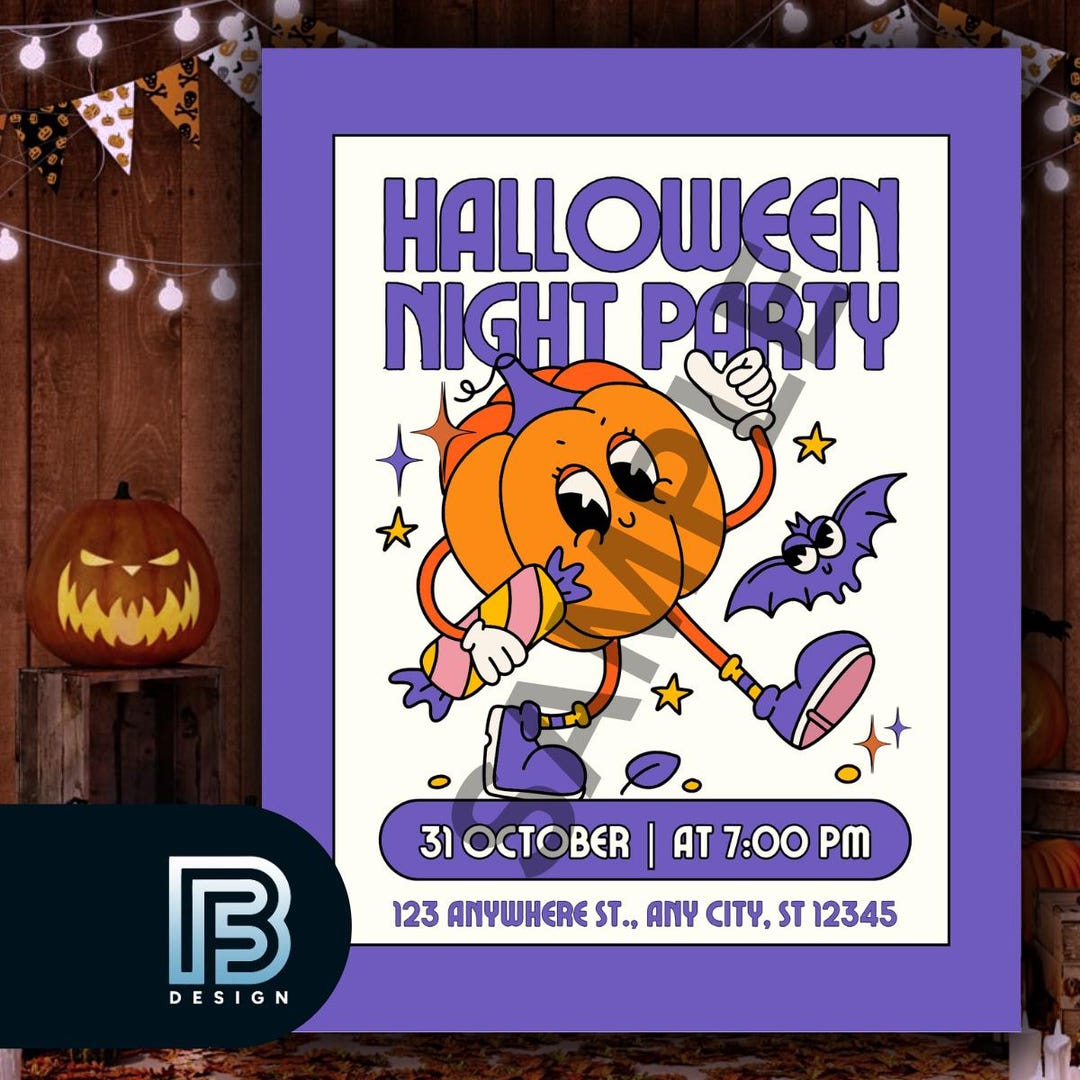 CUSTOM Halloween Party Flyer Dancing Pumpkin (canva Link) - Etsy