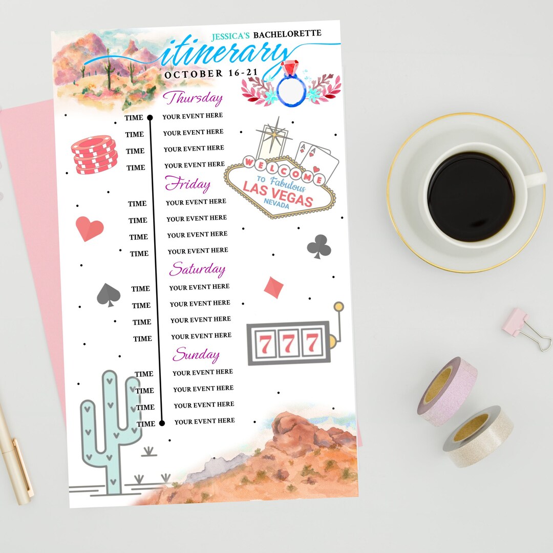 Las Vegas Bachelorette Itinerary Template (canva, PNG, PSD) - Etsy