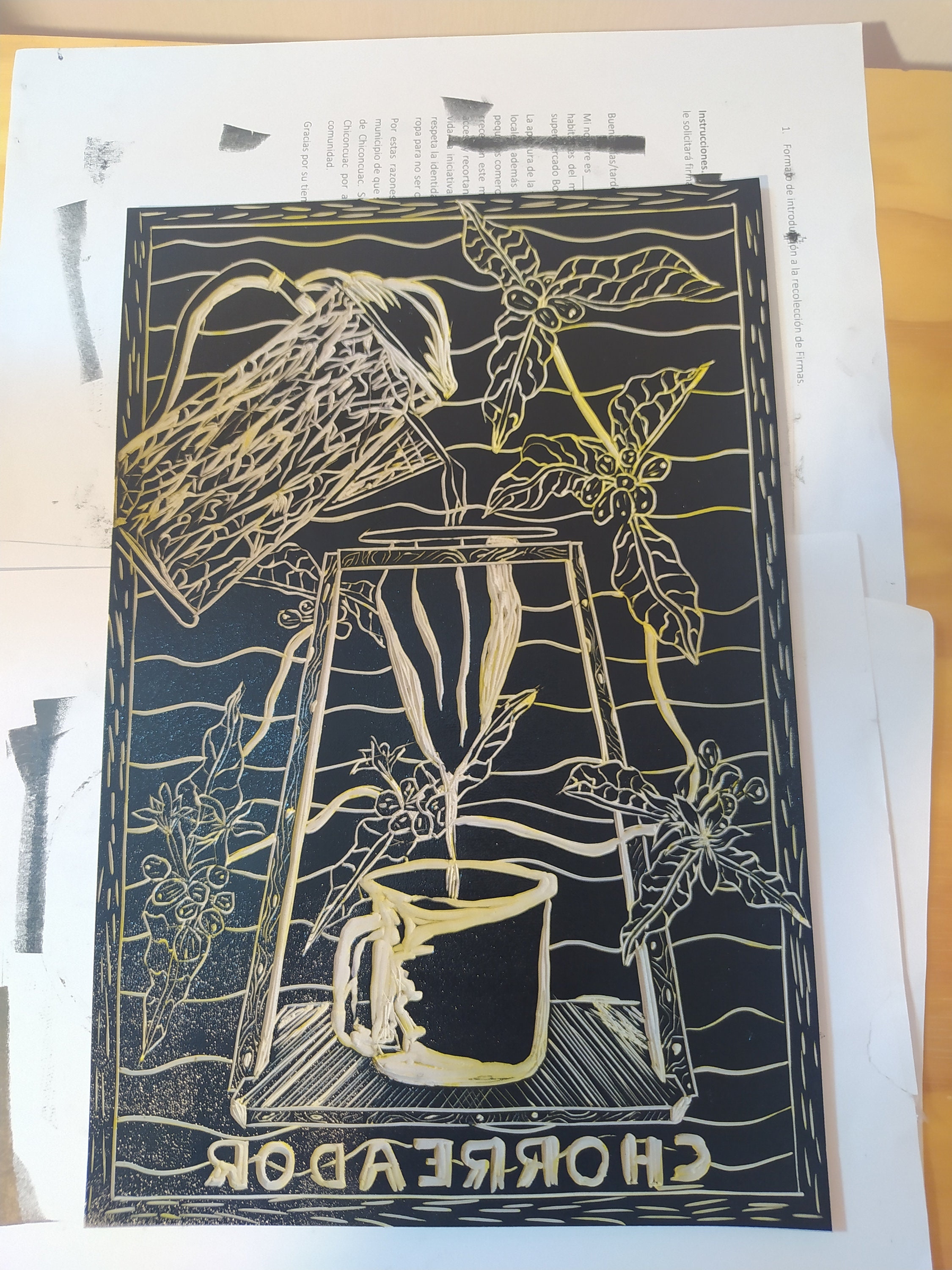 Tropical Vice 3/6. Hand-engraved Linograph. Ink on Cotton Paper 39.5x25 ...