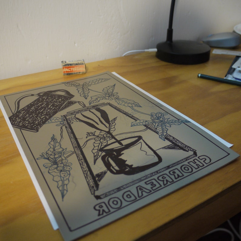 Tropical Vice 3/6. Hand-engraved Linograph. Ink on Cotton Paper 39.5x25 ...