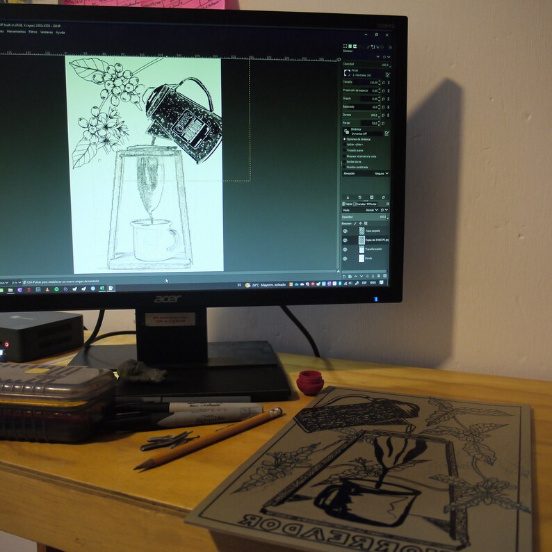 Tropical Vice 3/6. Hand-engraved Linograph. Ink on Cotton Paper 39.5x25 ...