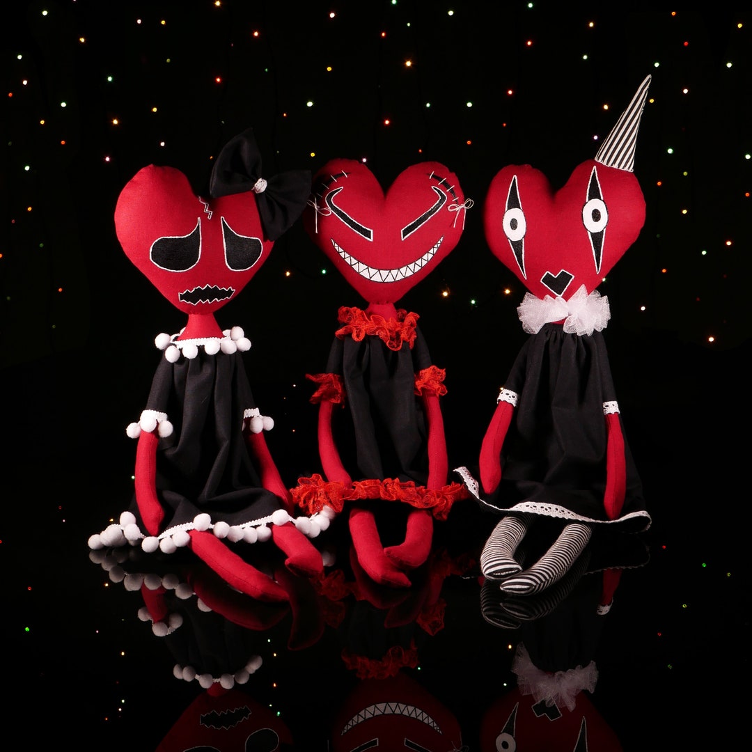 Set of Creepy Cute Horror Weird Rag Art OOAK Halloween Heart Dolls - Etsy