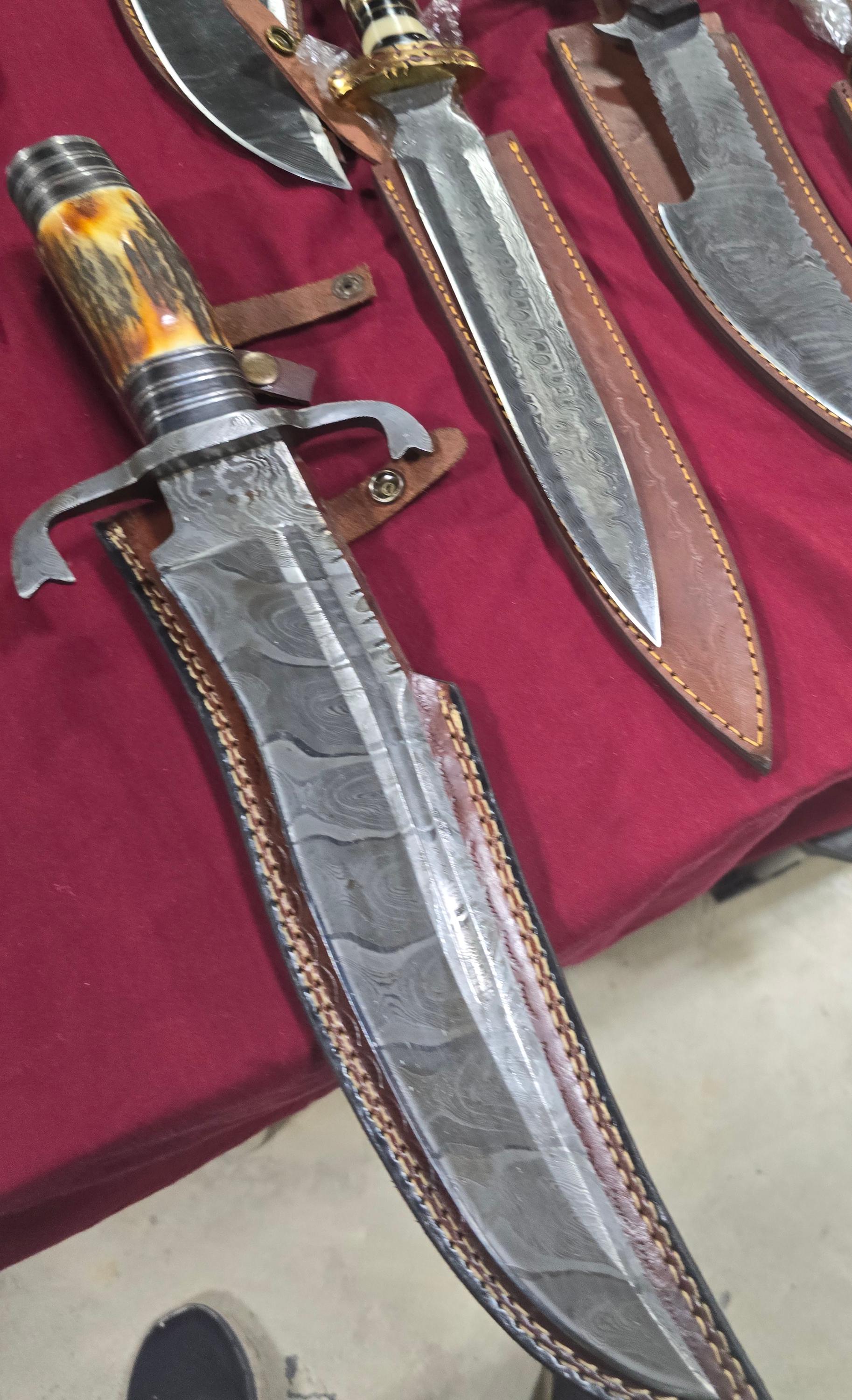 Damascus STAG BOWIE. Hand Made Hand Forged. Sharp. Real Deer Stag ...