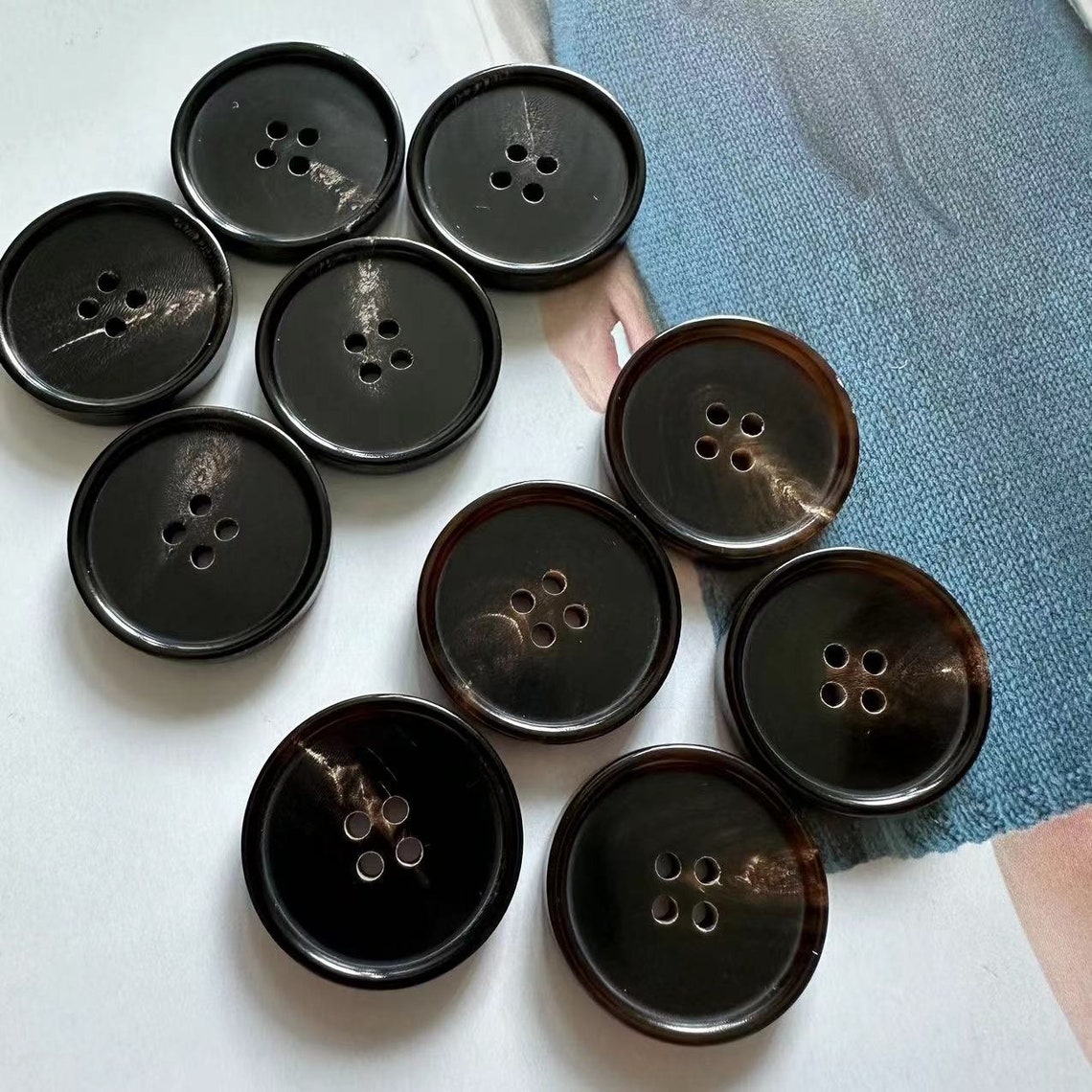 100 Pcs High-quality Black Horn Buttons Four Hole Buttons for Suit ...