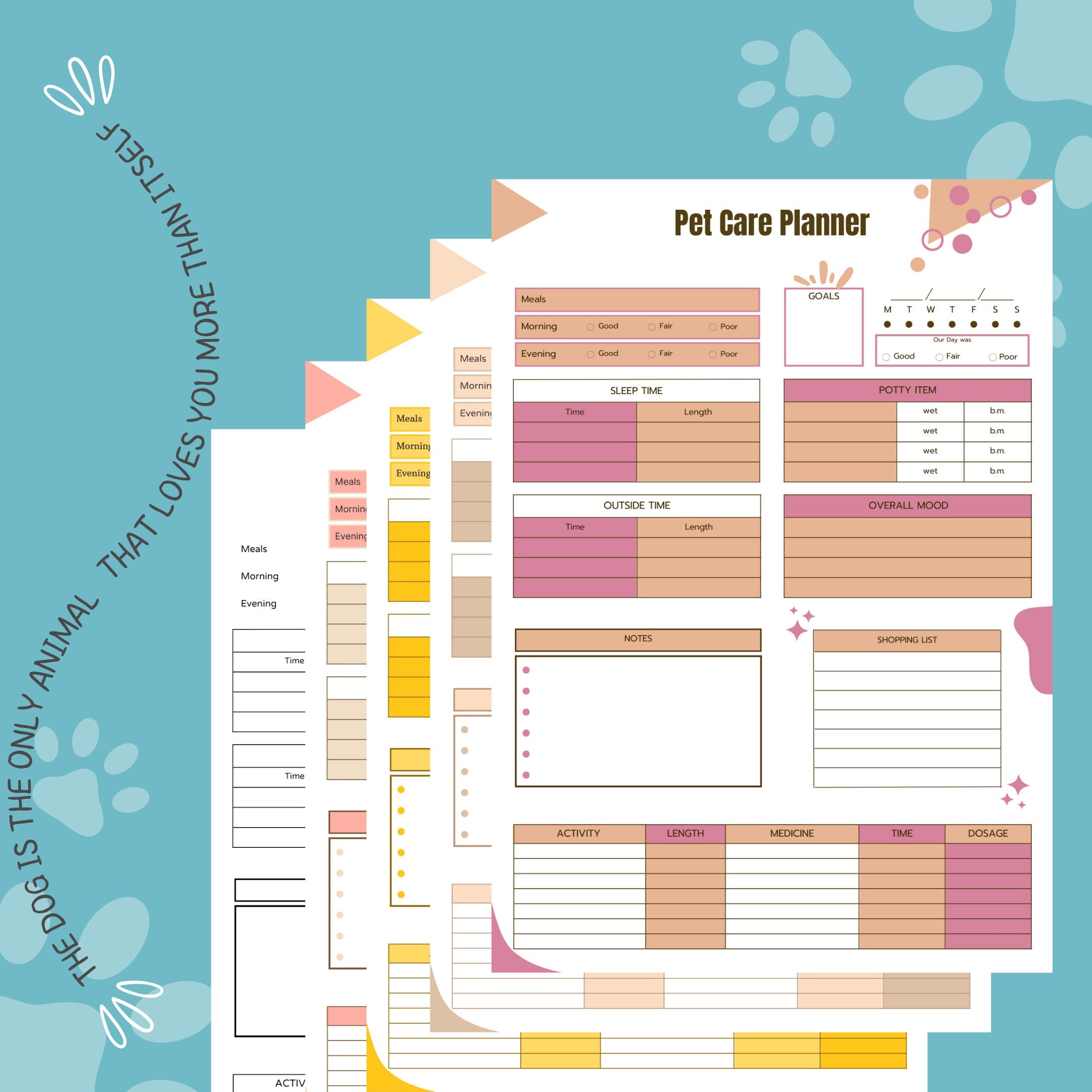 Printable Pet Daily Planner Furry Friends, Pet Plan, Pet Record, Pet ...