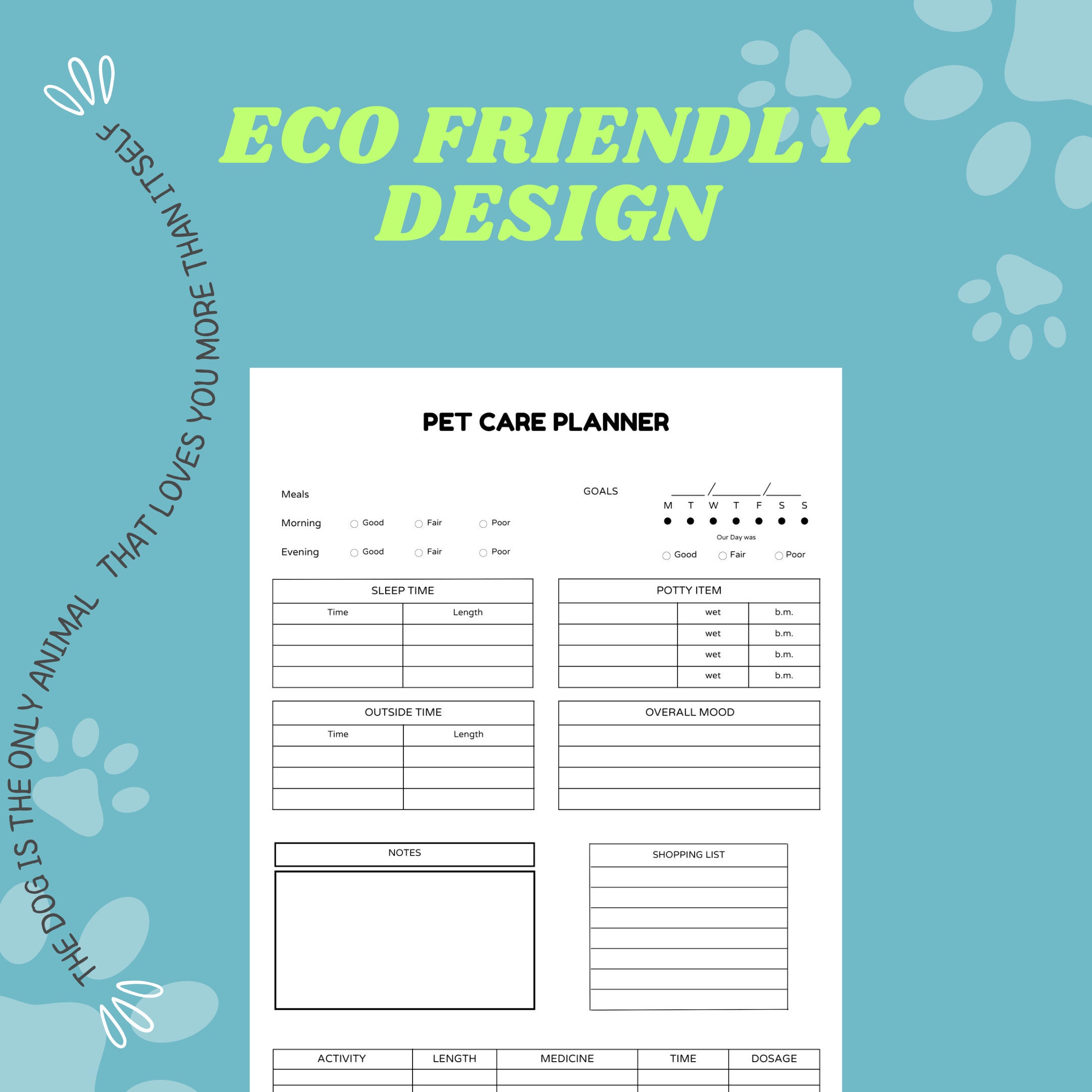 Printable Pet Daily Planner Furry Friends, Pet Plan, Pet Record, Pet ...