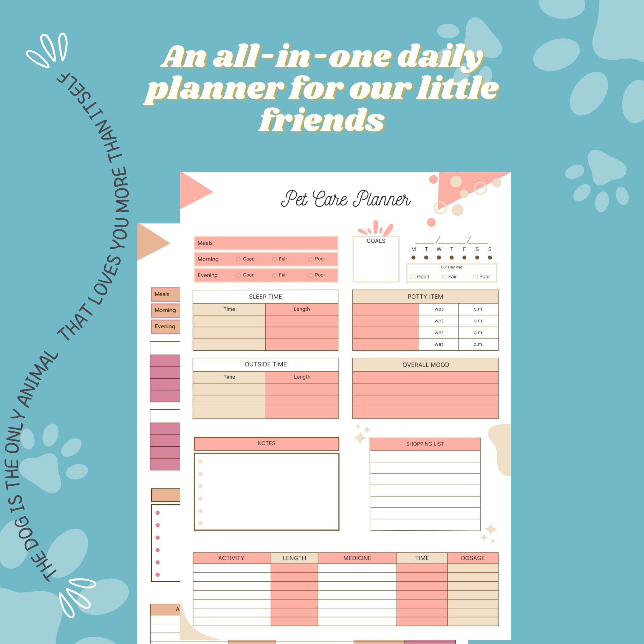 Printable Pet Daily Planner Furry Friends, Pet Plan, Pet Record, Pet ...