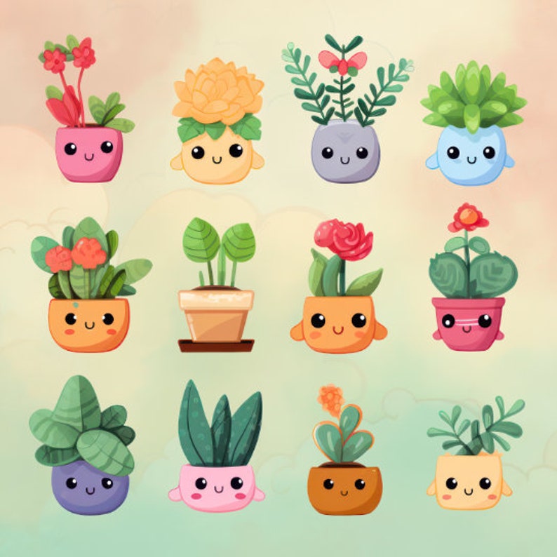 Chibi Potted Plants Clipart Flower Pot Clipart House Plant Clipart 55 ...