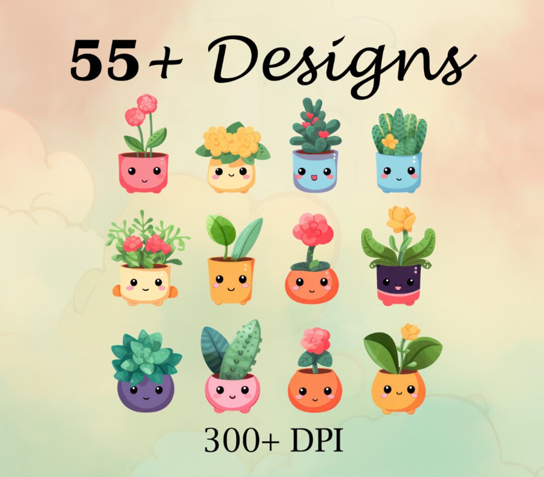 Chibi Potted Plants Clipart | Flower Pot Clipart | House Plant Clipart ...