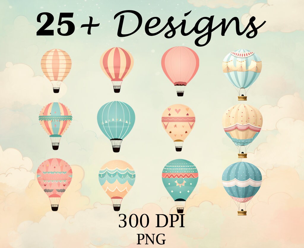 Hot Air Balloons Clipart | Clouds Clipart | Balloon Clipart | 25 ...