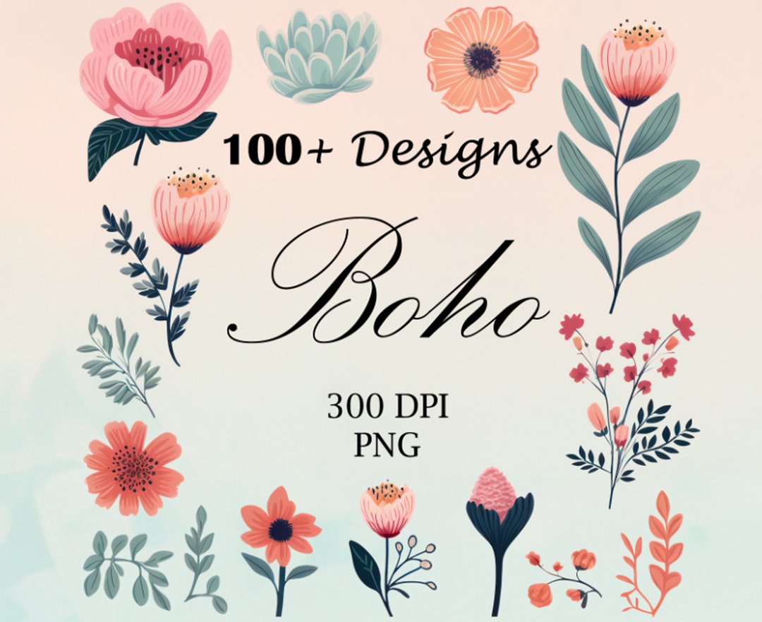 Boho Flower Clipart Sheet | Flower Clipart Sheet | Boho Designs Sheet ...