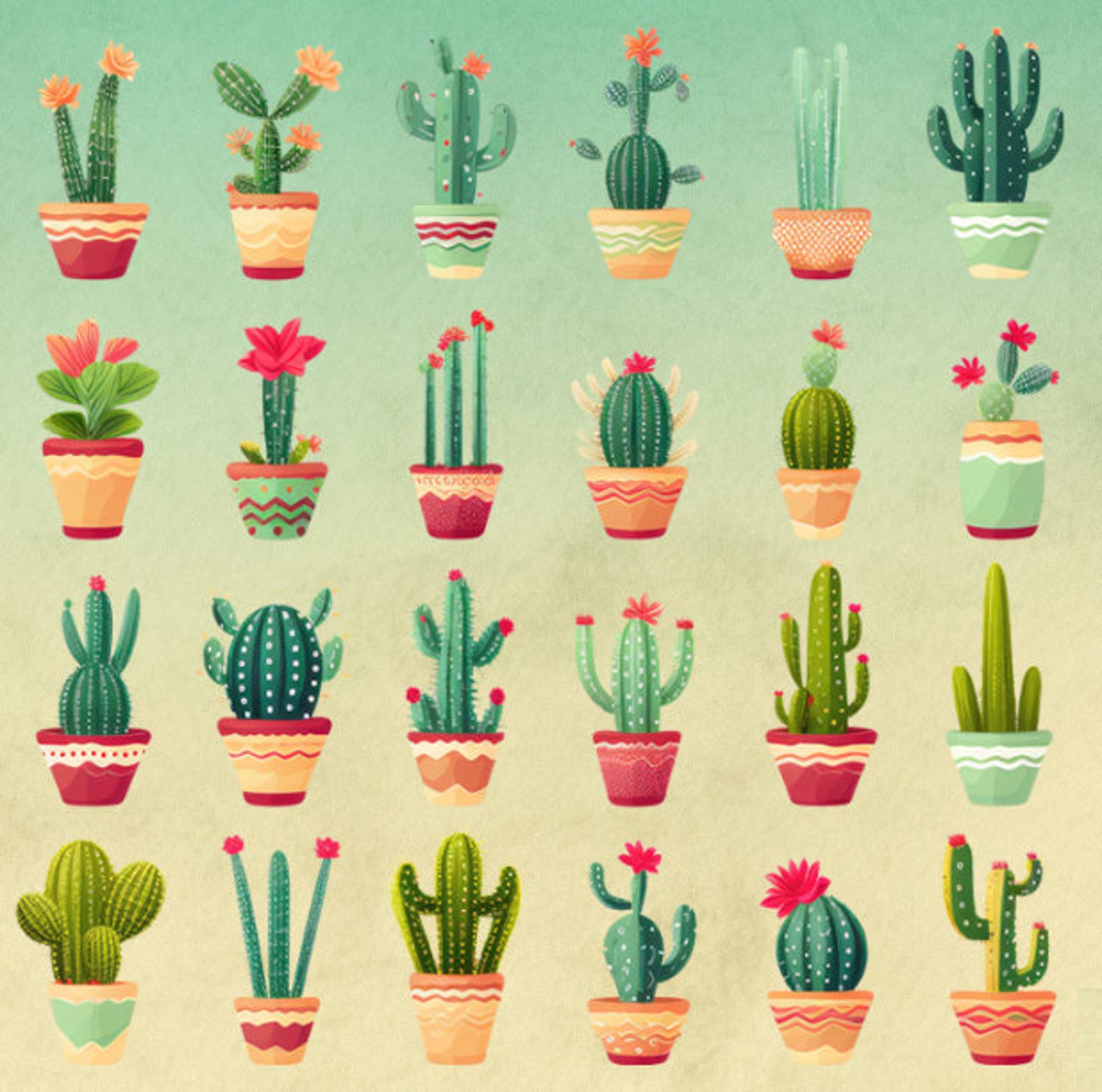 Cacti Clipart | Cactus Clipart | Cute Cacti Clipart | 80+ Designs | 300 ...