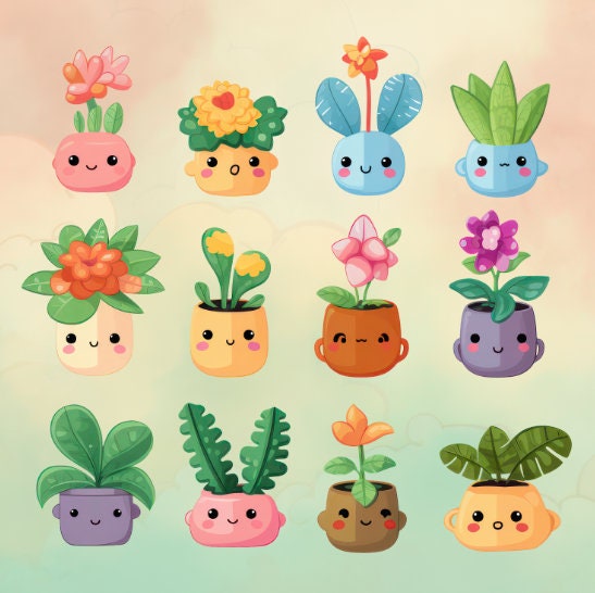 Chibi Potted Plants Clipart Flower Pot Clipart House Plant Clipart 55 ...