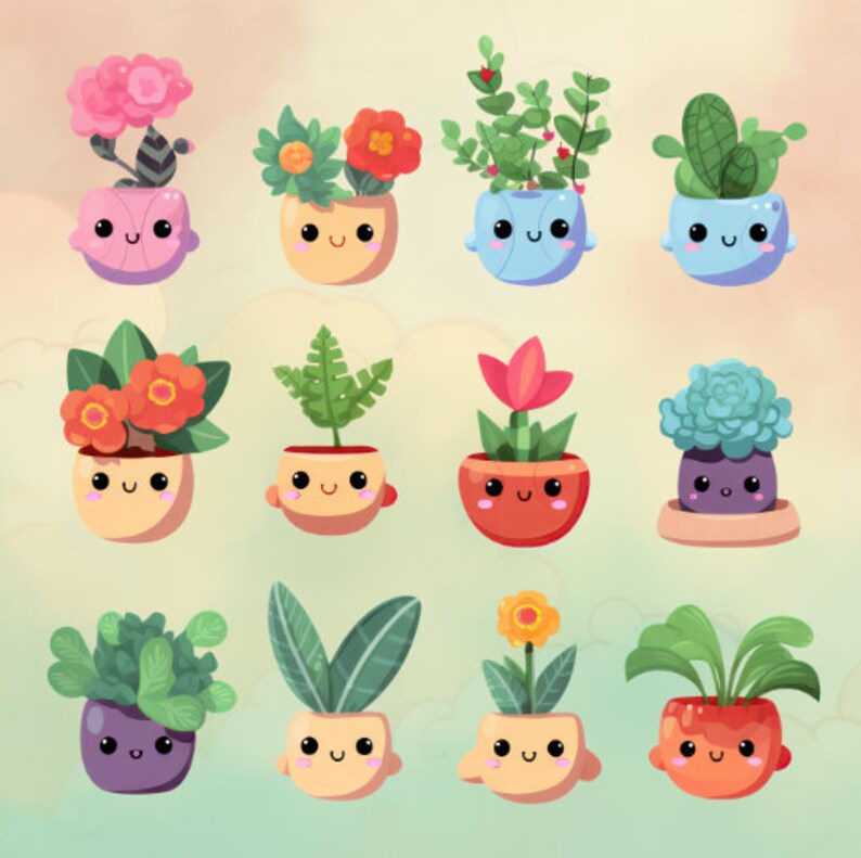 Chibi Potted Plants Clipart Flower Pot Clipart House Plant Clipart 55 ...