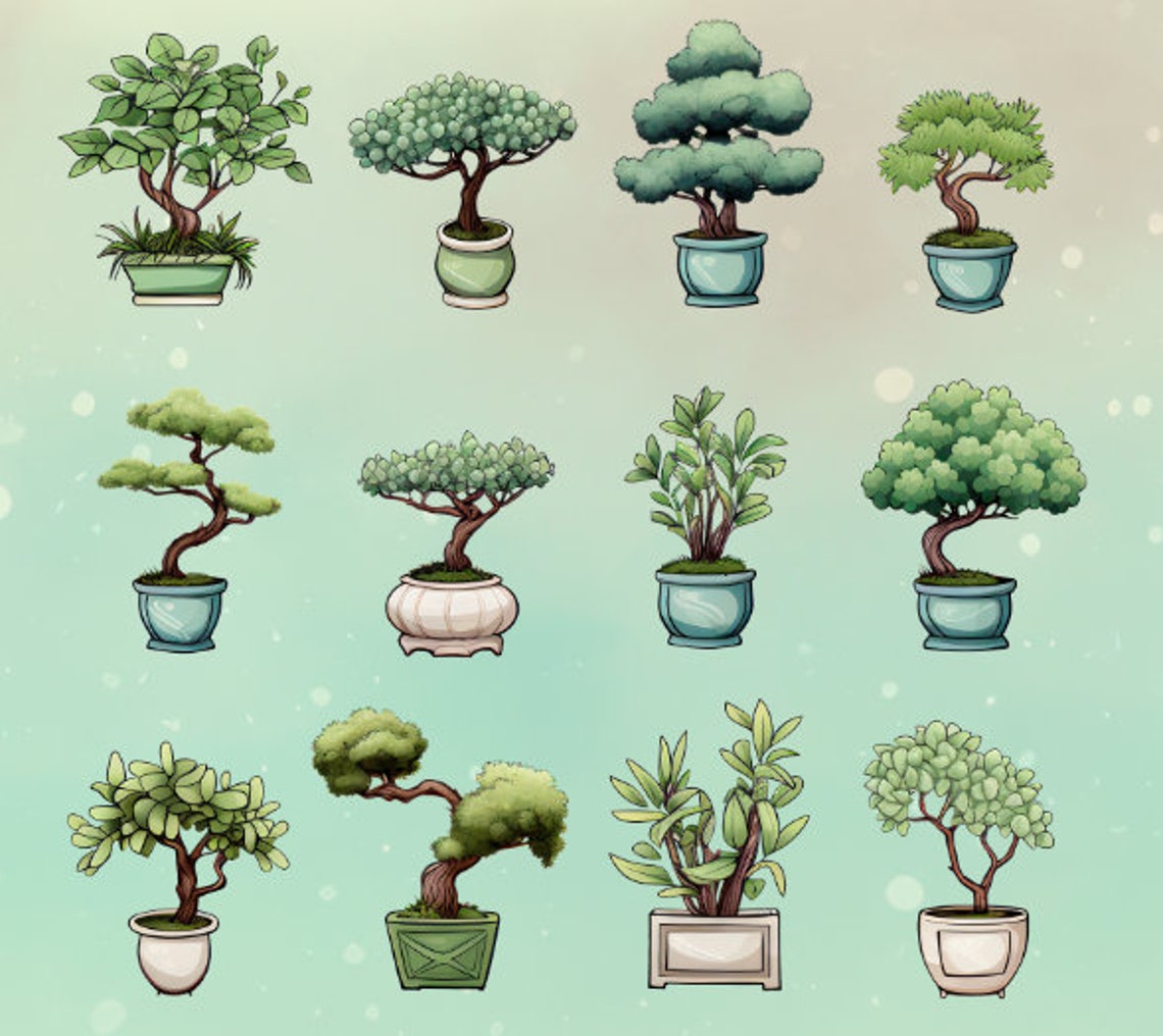 Bonsai Tree Clipart | Plant Clipart | Tree Clipart | 45+ Designs | 300 ...