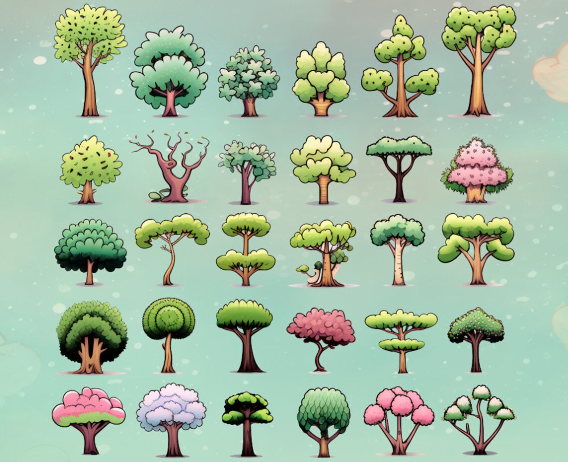 Chibi Trees Clipart | Plant Clipart | Tree Clipart | 60+ Designs | 300 ...