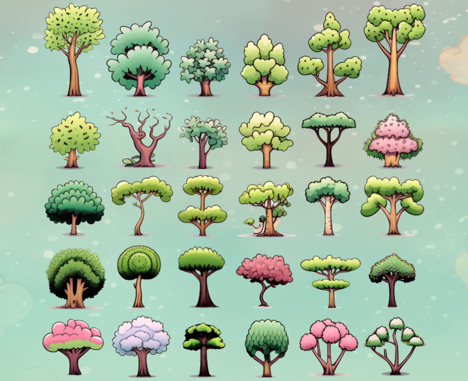 Chibi Trees Clipart | Plant Clipart | Tree Clipart | 60+ Designs | 300 ...