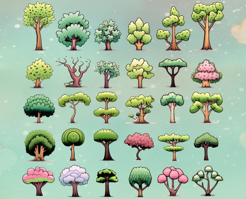 Chibi Trees Clipart | Plant Clipart | Tree Clipart | 60+ Designs | 300 ...