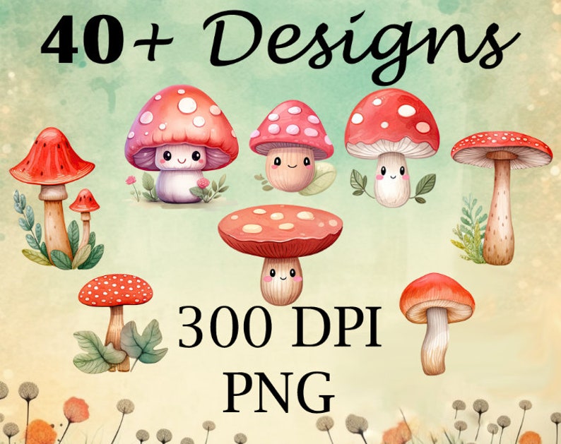 Mushroom Clipart | Chibi Mushroom Clipart | Cute Mushroom Clipart | 40 ...