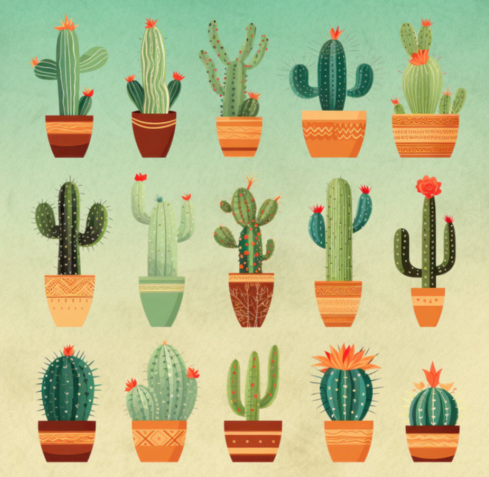 Cacti Clipart | Cactus Clipart | Cute Cacti Clipart | 80+ Designs | 300 ...