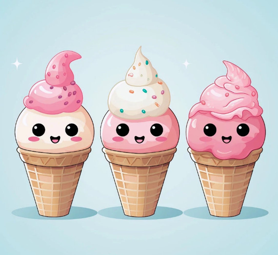 Chibi Icecream Cone Clipart | Icecream Clipart | Cute Kawaii Icecream ...