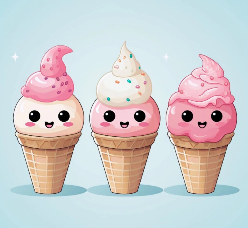 Chibi Icecream Cone Clipart | Icecream Clipart | Cute Kawaii Icecream ...