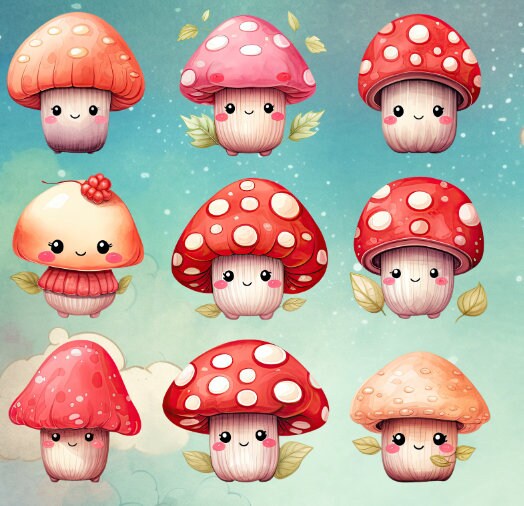 Mushroom Clipart | Chibi Mushroom Clipart | Cute Mushroom Clipart | 40 ...